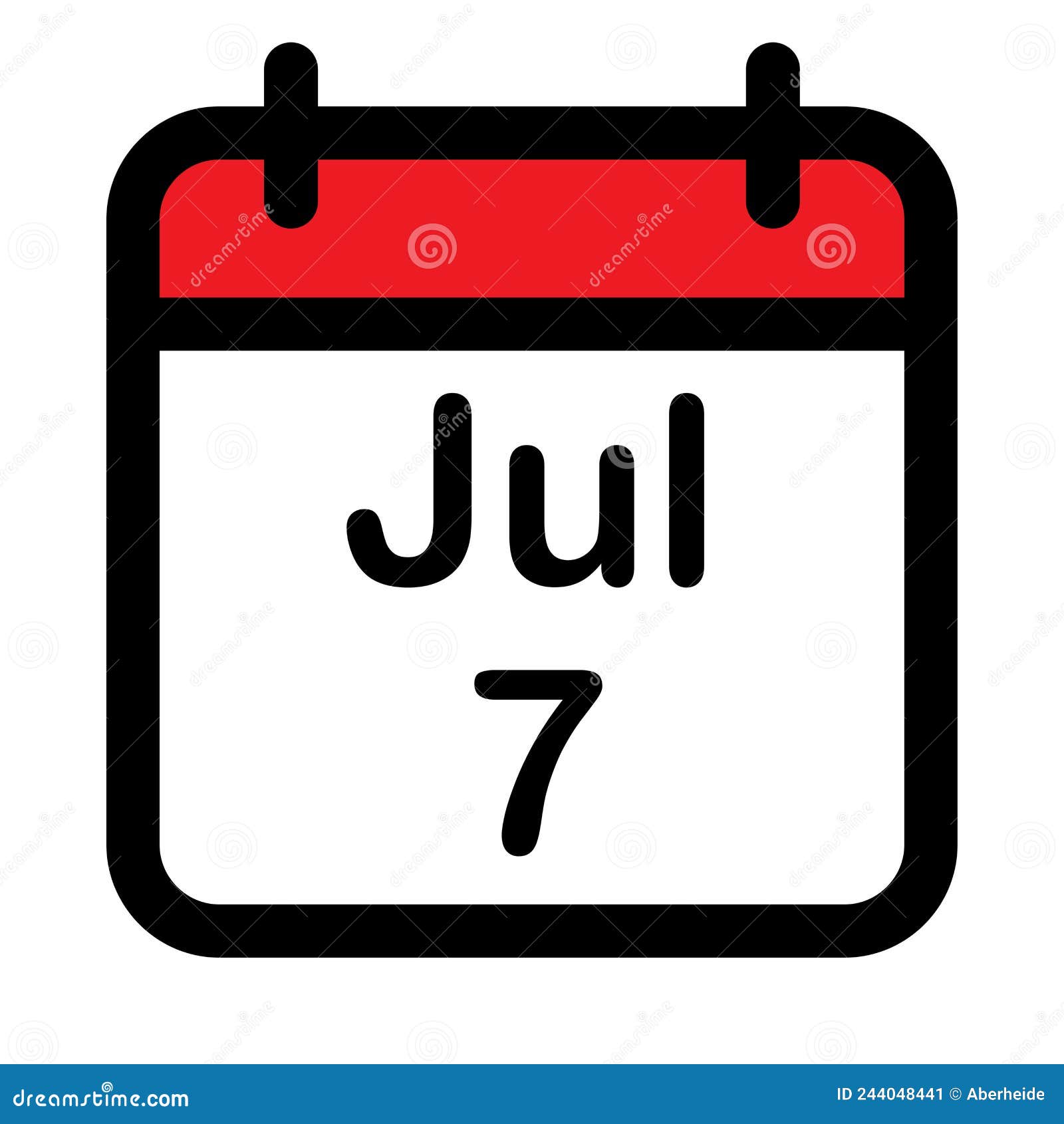 Calendar Icon with Seventh July Stock Vector - Illustration of binder ...