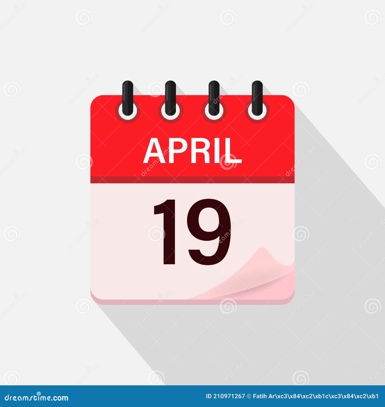 April 19, Calendar Icon with Shadow. Day, Month. Flat Vector ...