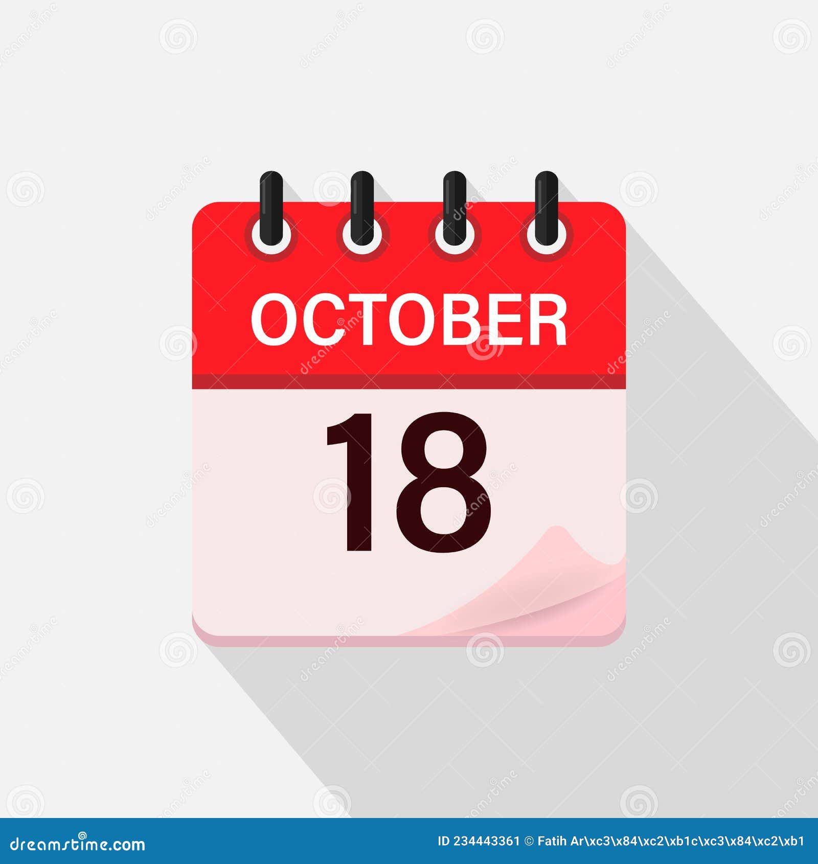 October 18, Calendar Icon with Shadow. Day, Month. Flat Vector ...