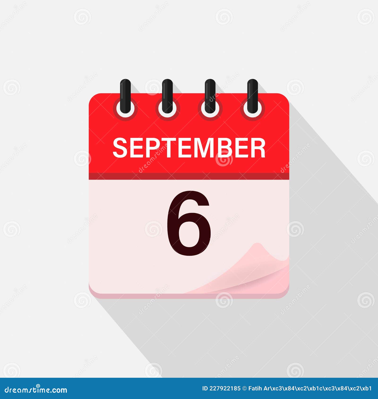 September 6, Calendar Icon with Shadow. Day, Month. Flat Vector ...