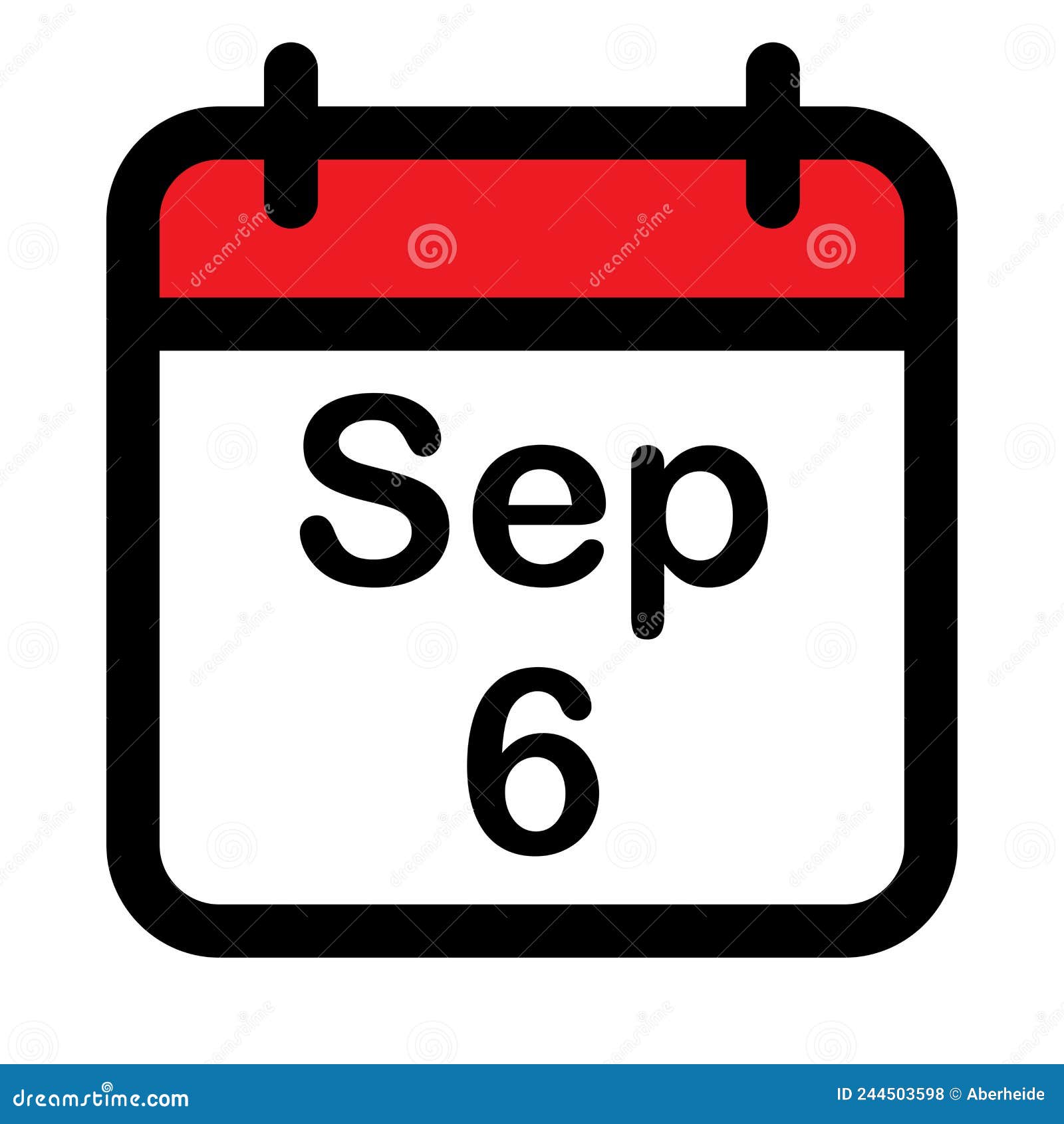 Calendar Icon with Sixth September Stock Vector - Illustration of ...