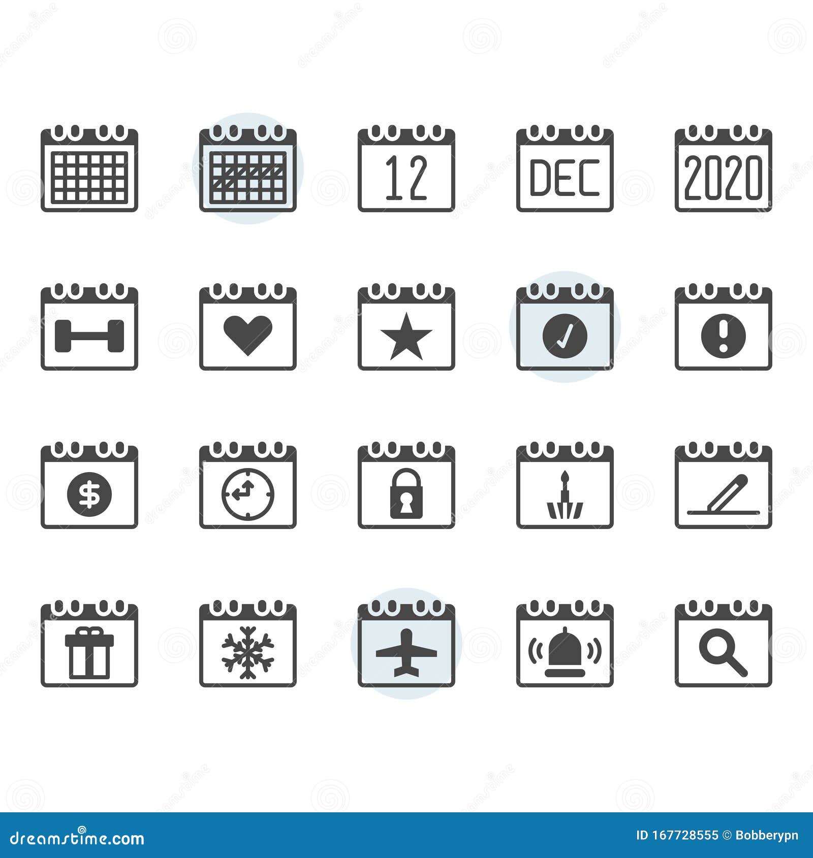 Calendar Icon and Symbol Set in Outline Design Stock Vector ...