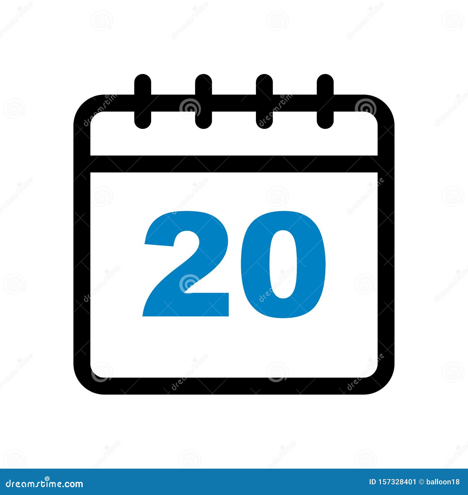 Calendar icon 20th stock vector. Illustration of calendar - 157328401