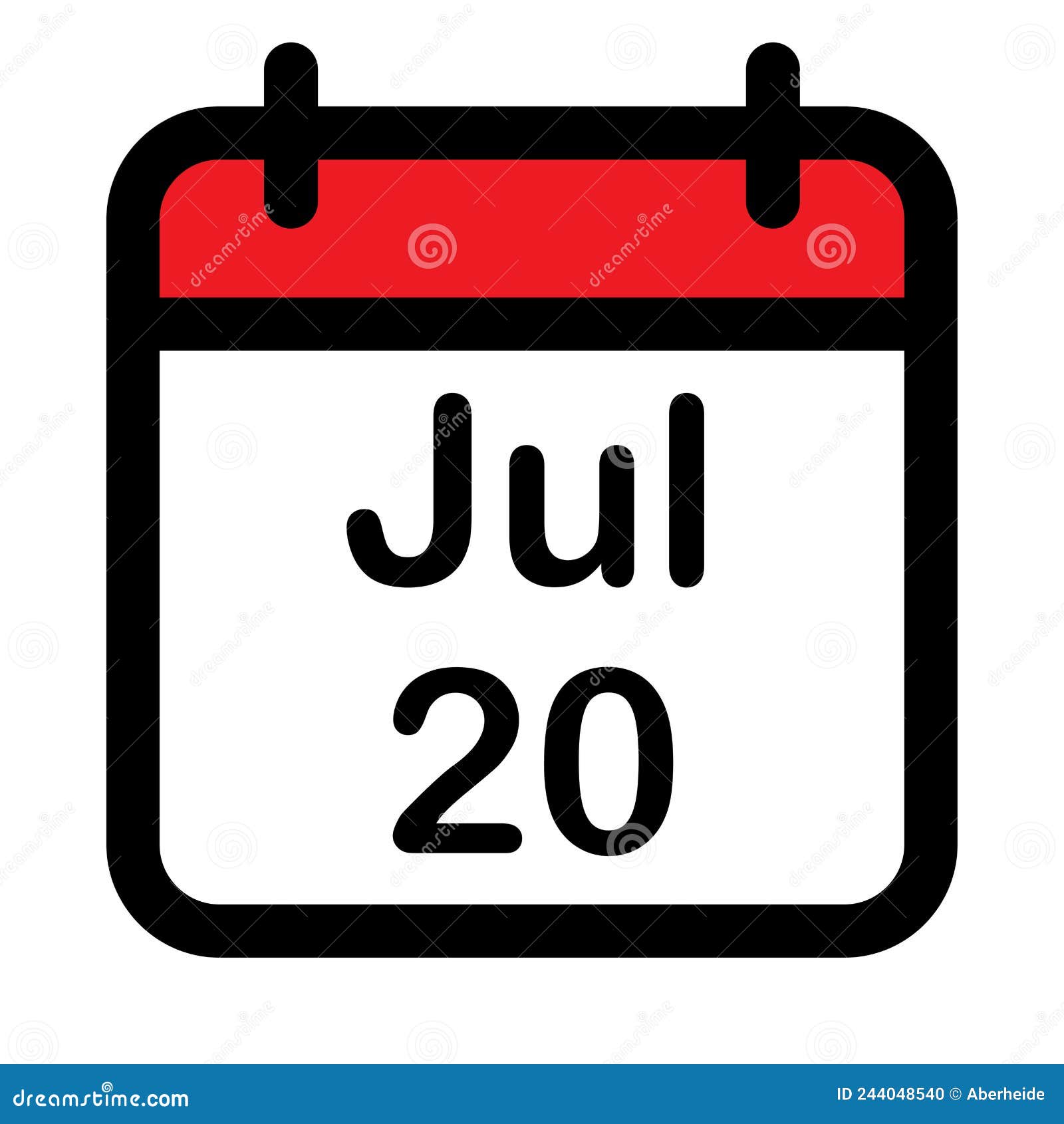 Calendar Icon with Twentieth July Stock Vector - Illustration of object ...