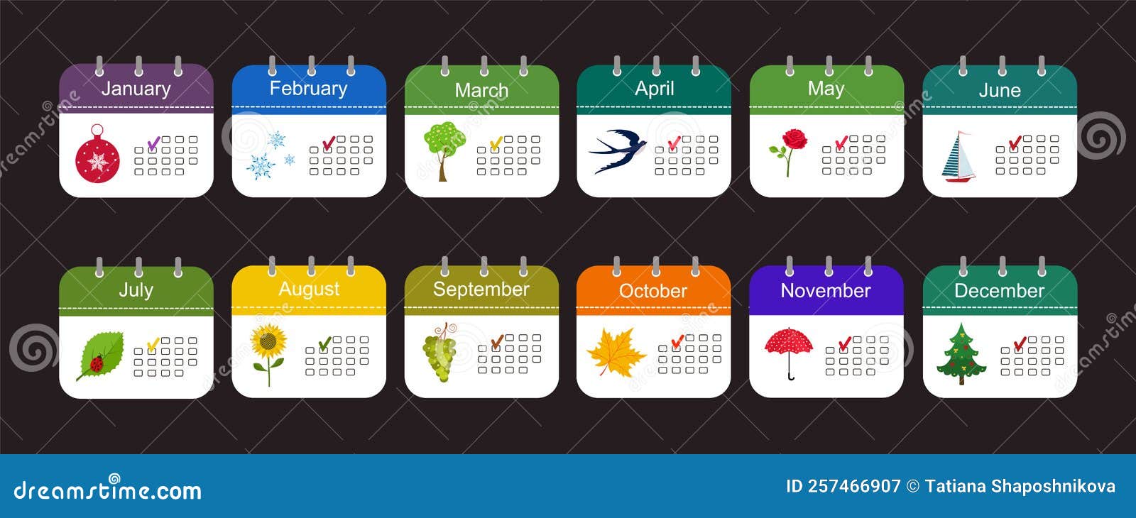 Calendar Icons with Pattern. Annual Calendar Stock Vector ...