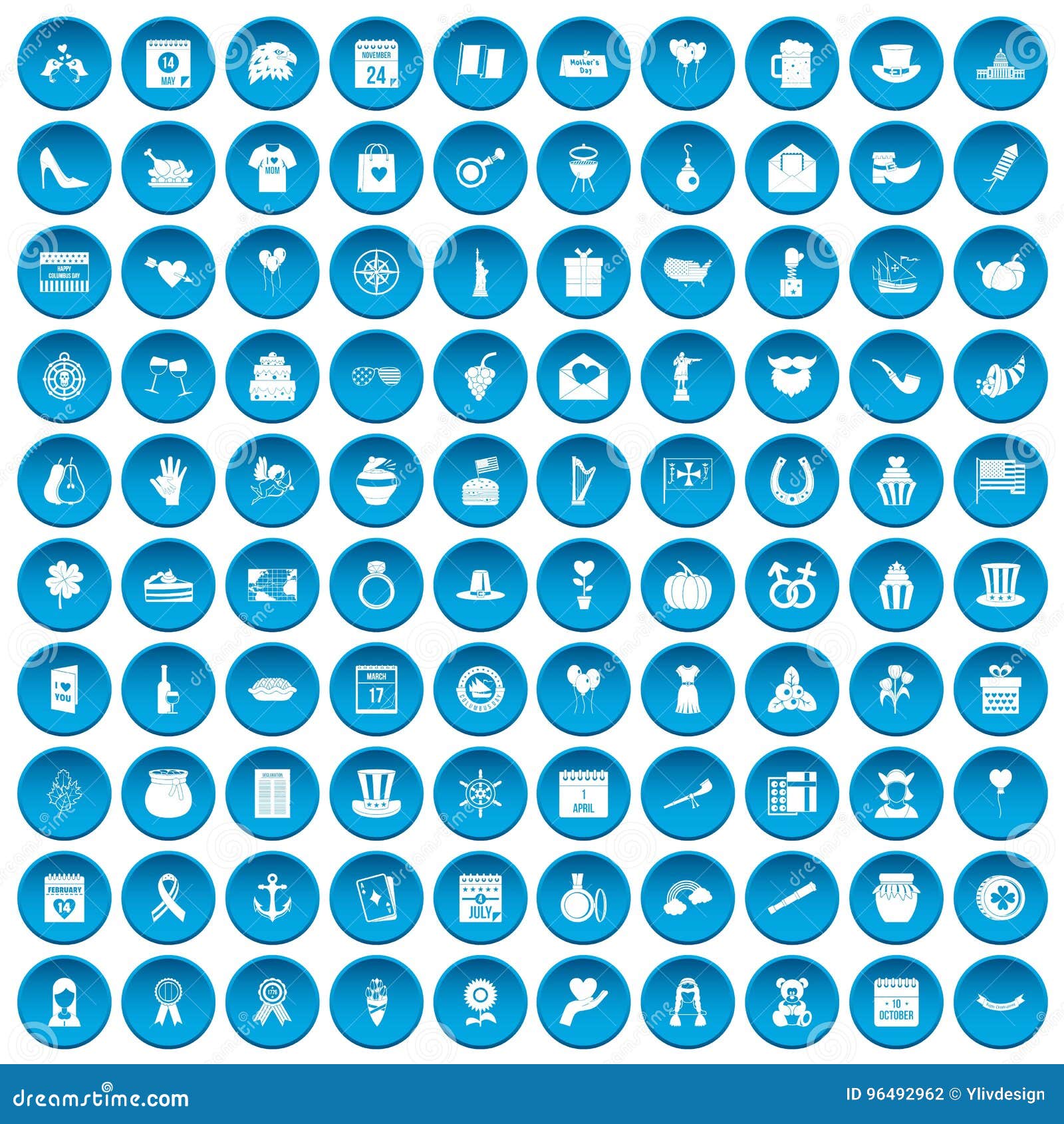 100 Calendar Icons Set Blue Stock Vector - Illustration of icons, candy ...