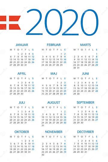 Calendar 2020 - Illustration. Danish Version Stock Illustration ...