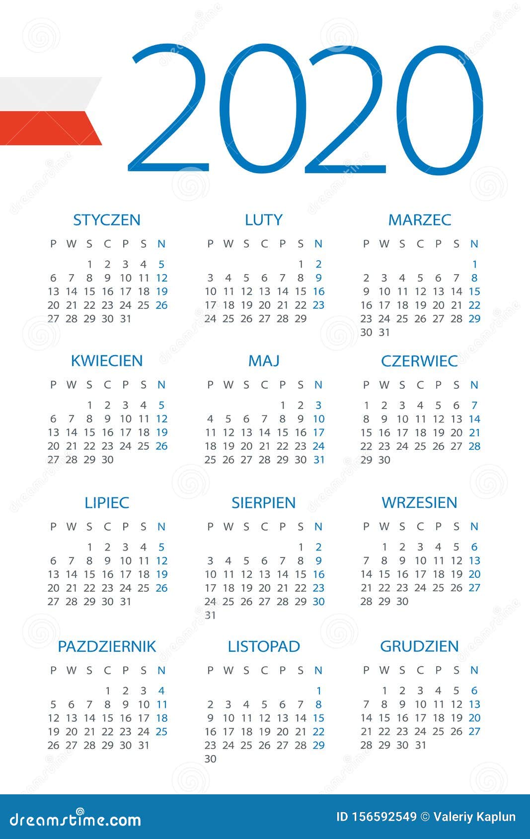 Calendar 2020 - Illustration. Polish Version Stock Illustration ...