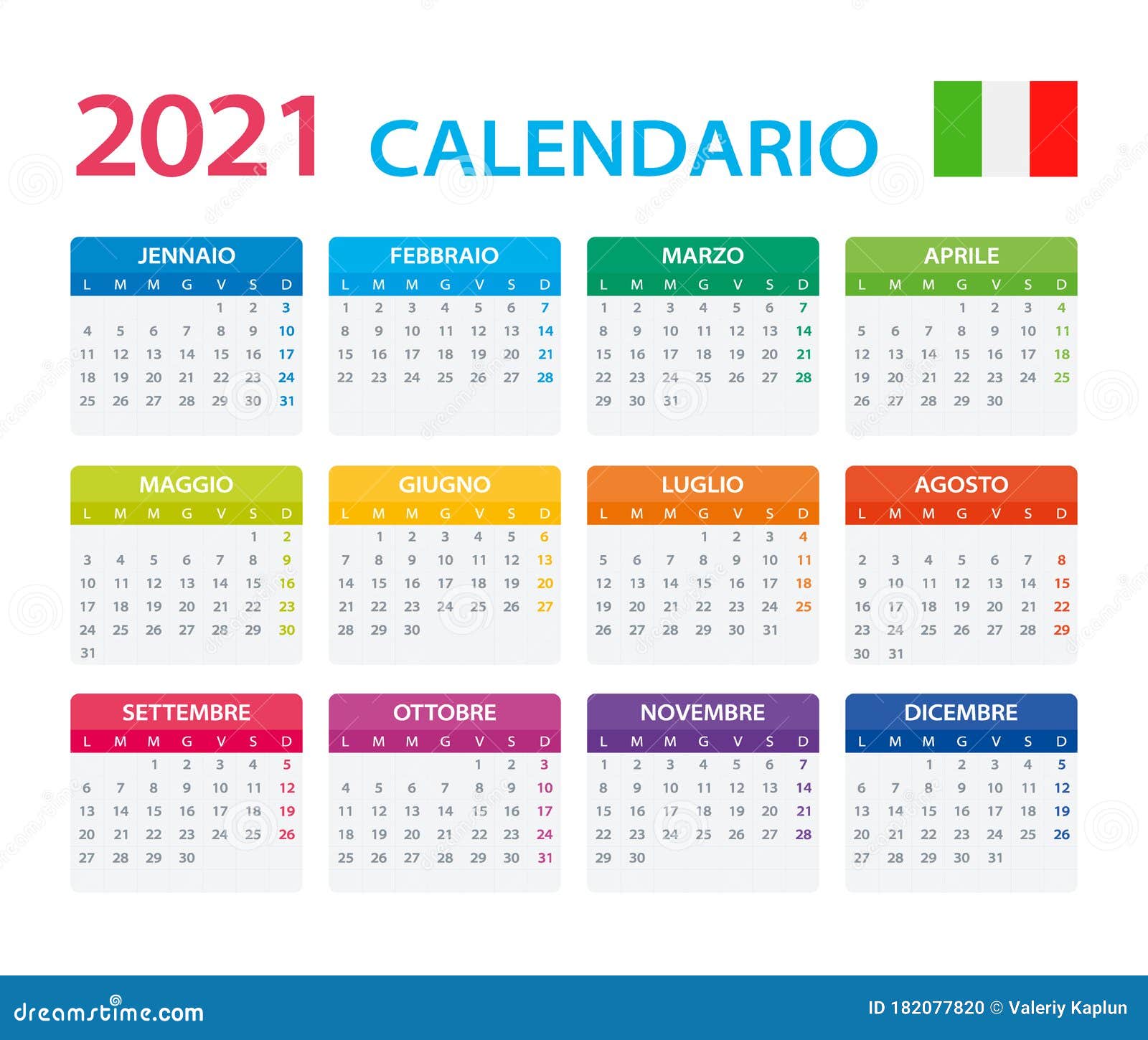 2021 Calendar Italian - Vector Illustration,Italian Version Stock ...