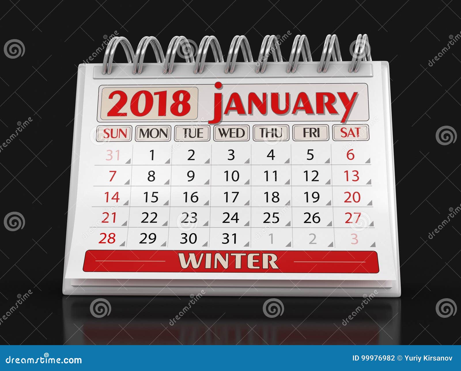 Calendar - January 2018 stock illustration. Illustration of isolated ...