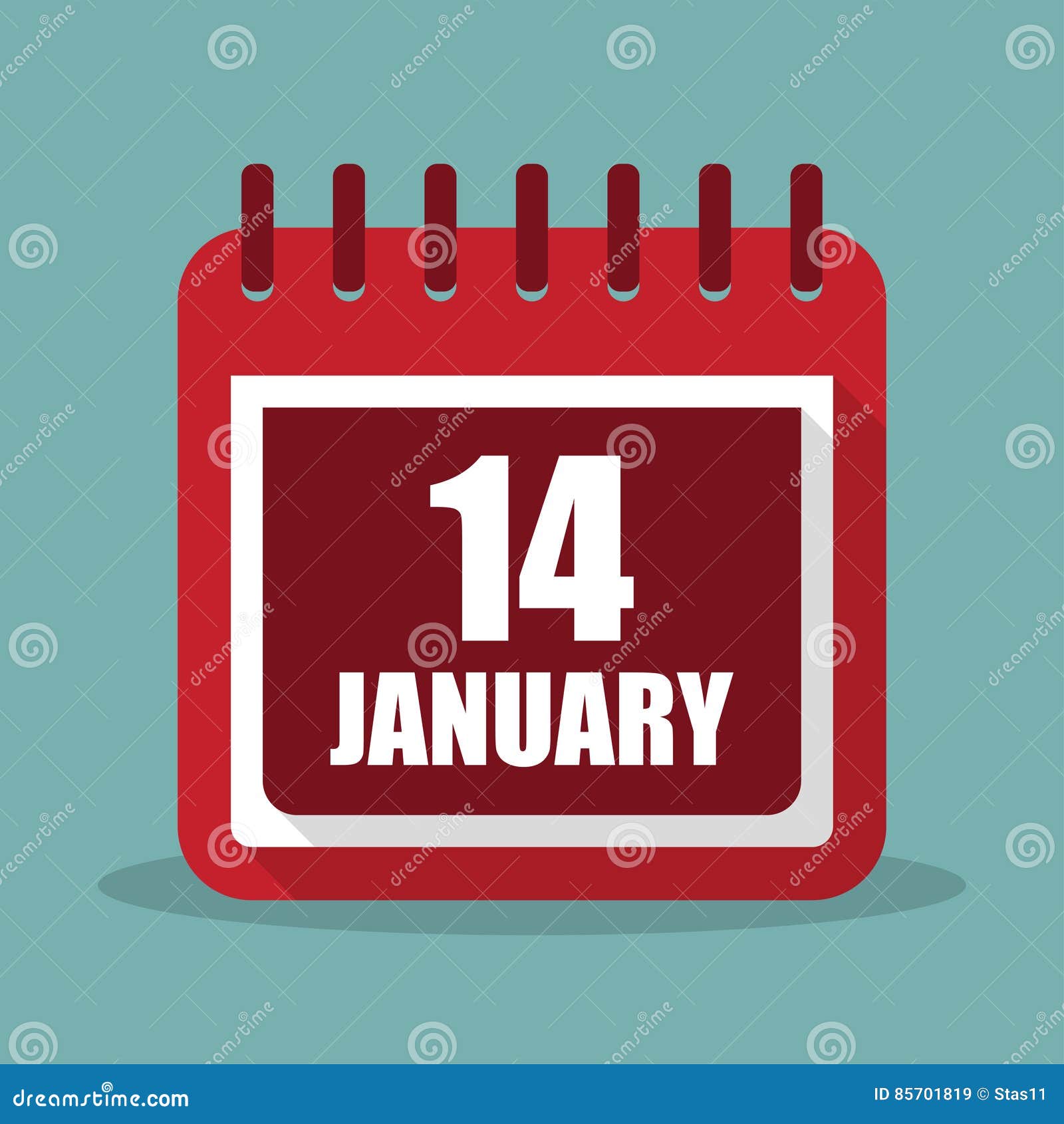 Calendar with 14 January in a Flat Design. Vector Illustration Stock ...