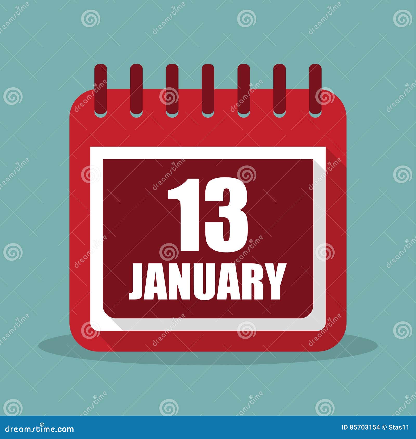 Calendar with 13 January in a Flat Design. Vector Illustration Stock ...