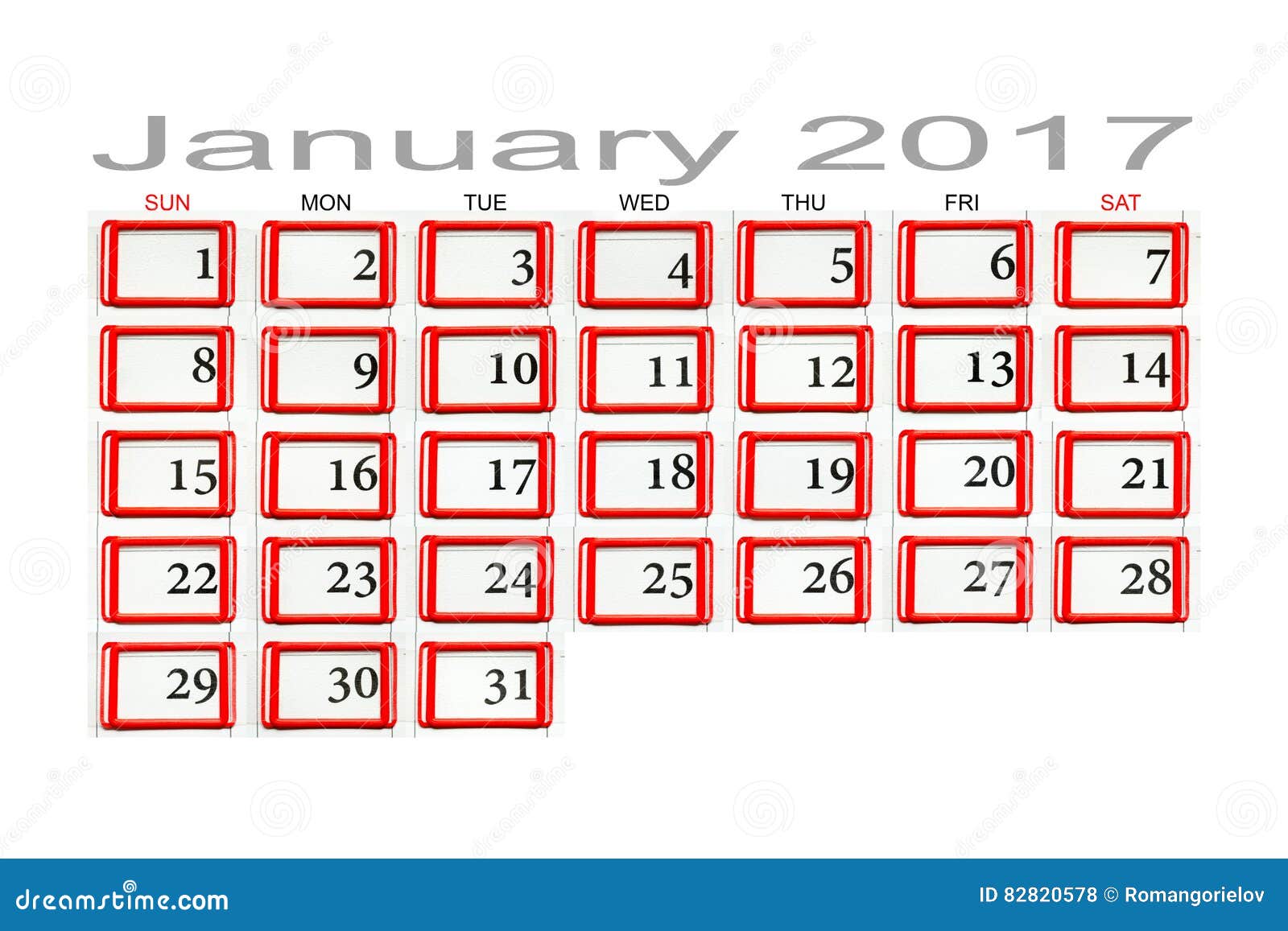 Calendar for January 2017 stock photo. Image of modern - 82820578