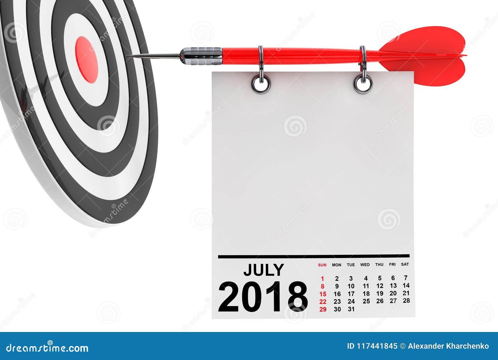 Calendar July 2018 with Target. 3d Rendering Stock Illustration ...
