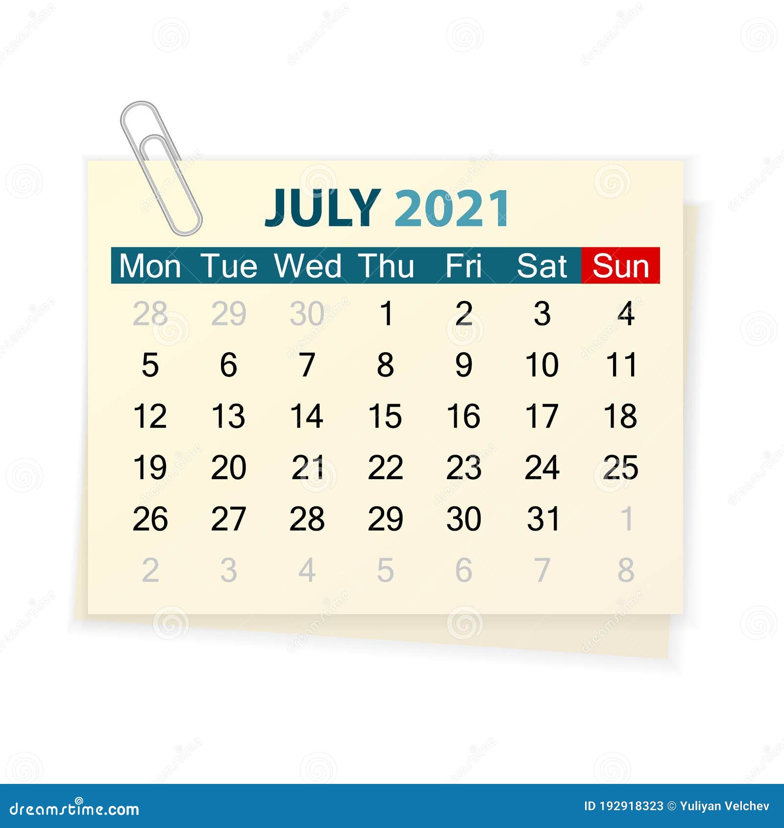 July 2021. Vector English Ñ alendar. Round Calender. Week Starts On ...