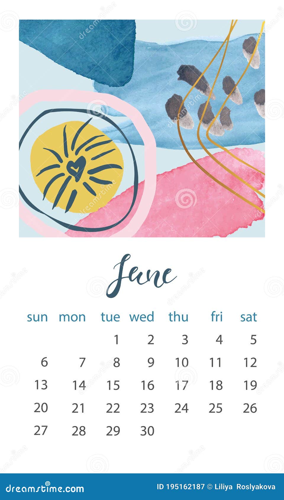 2021 June Calendar Abstract Contemporary Art Vector. Desk Screen ...