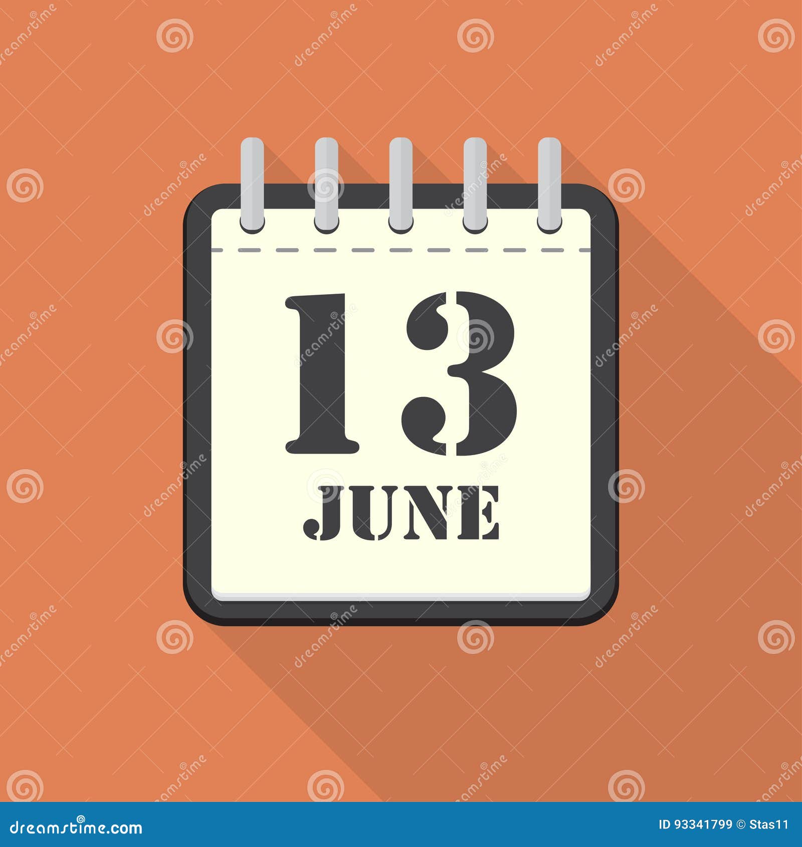 Calendar with 13 June in a Flat Design. Vector Illustration Stock ...
