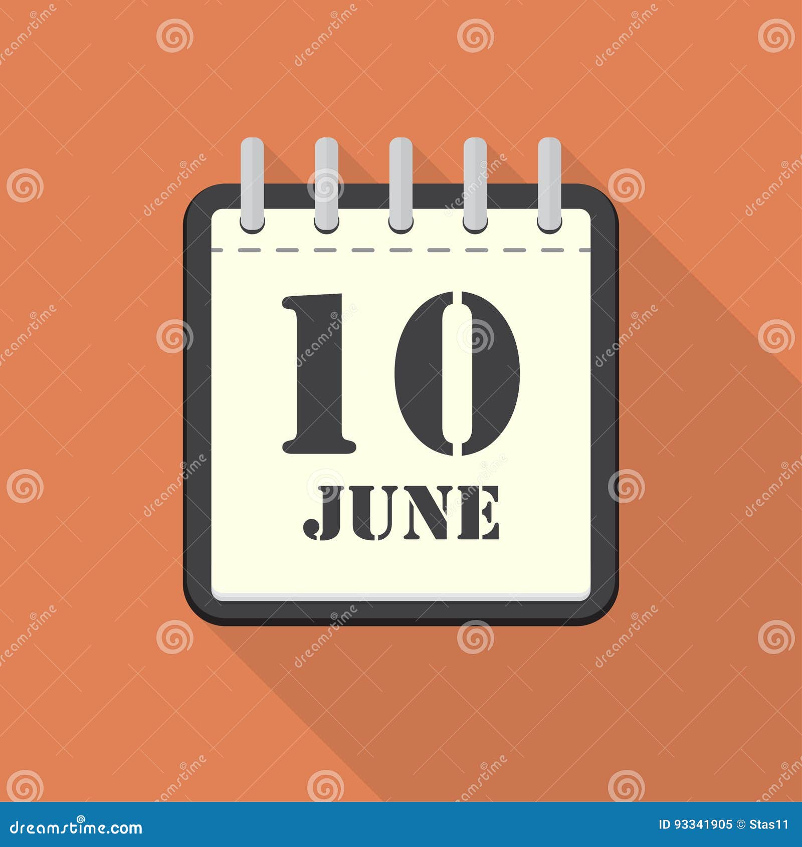 Calendar with 10 June in a Flat Design. Vector Illustration Stock ...