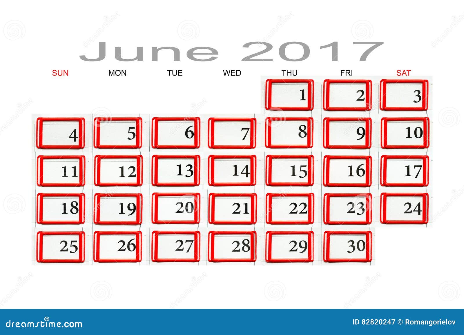 Calendar for June 2017 stock image. Image of holiday - 82820247