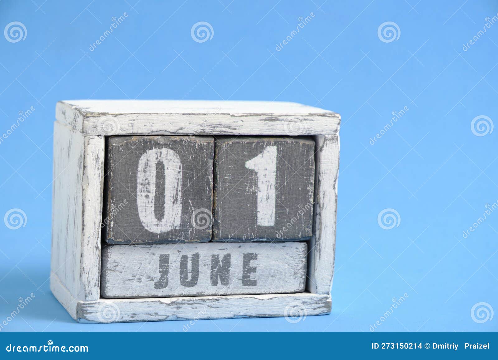 Calendar for June 01 Made Wooden Cubes Standing Blue Background. with ...