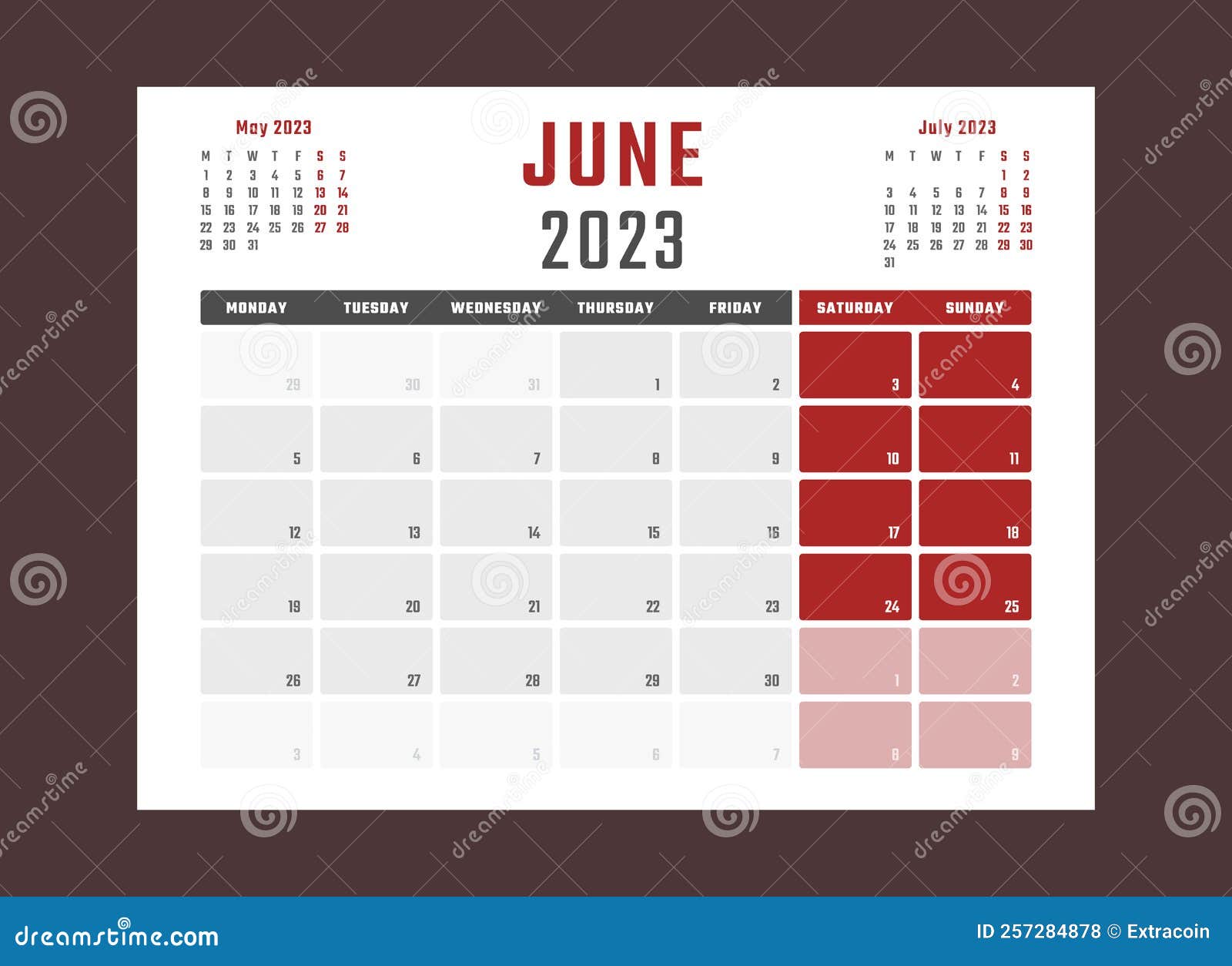 Calendar for June 2023 Starts Monday, Vector Calendar Design June 2023 ...