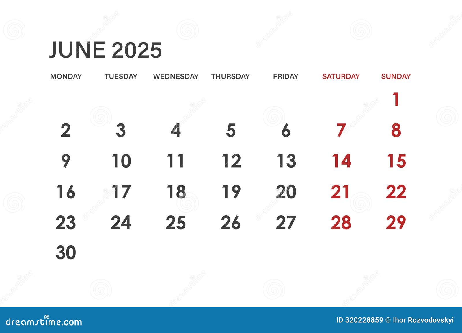 Calendar for June 2025. the Week Starts on Monday. Stock Vector ...
