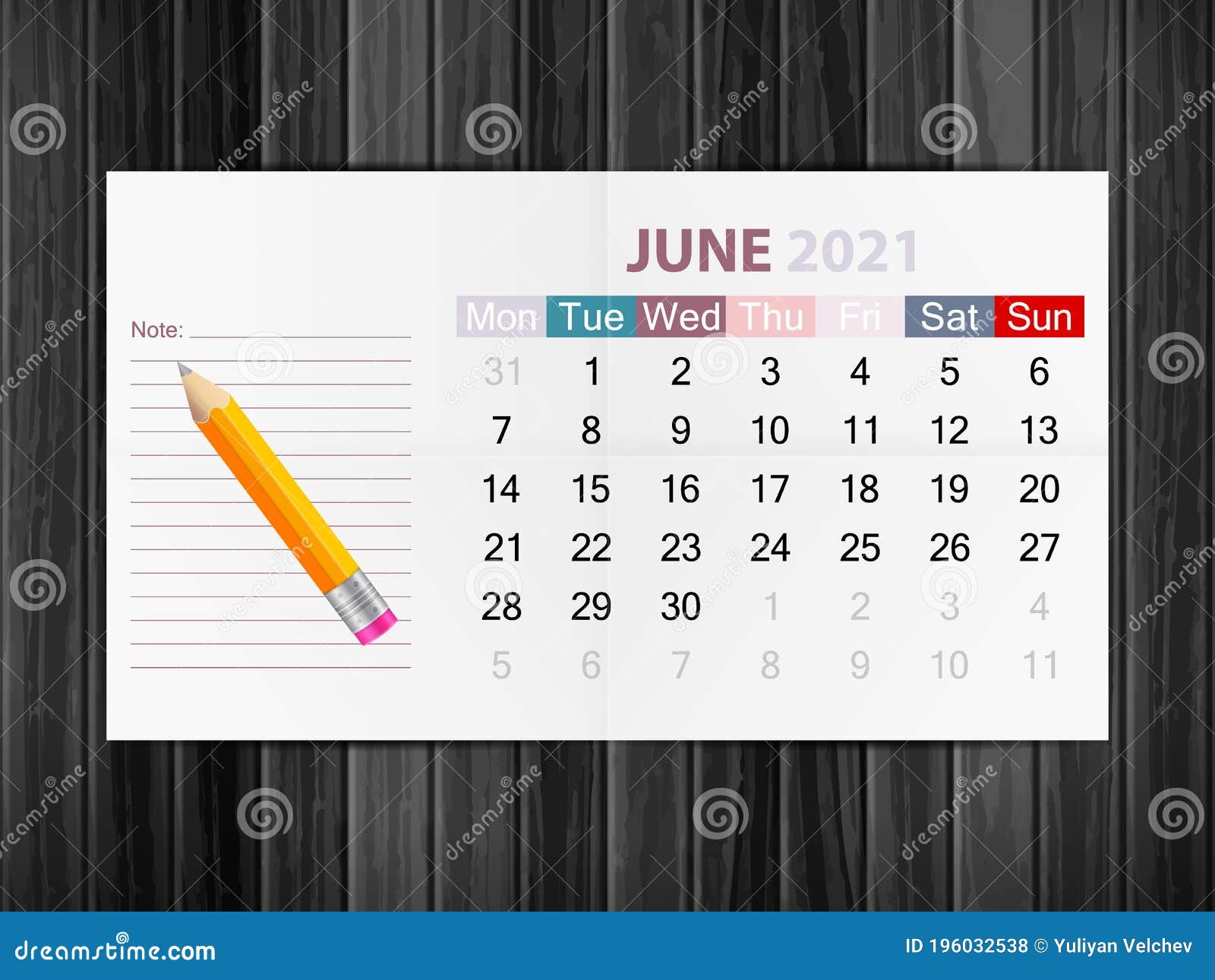 June 2021 Monthly Desk Pad Calendar Week Starts From Sunday, Size A3 ...