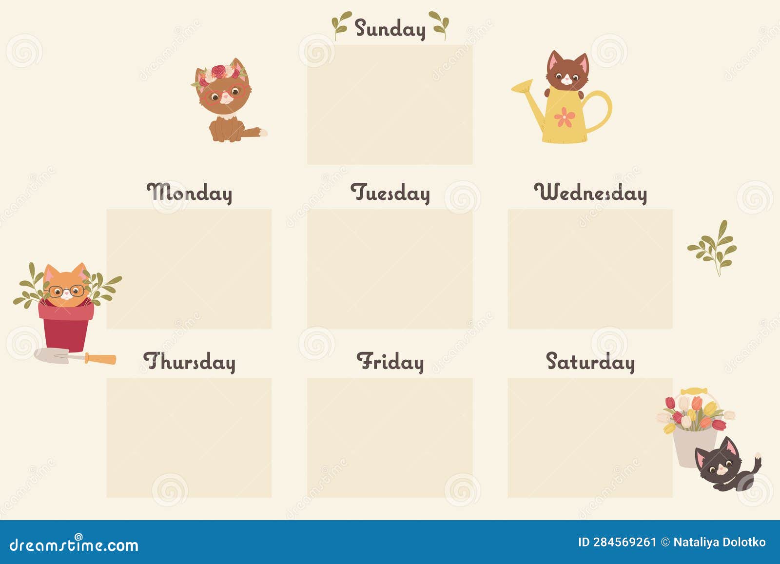 Weekly Planner with Cute Cartoon Kittens. Weekly Calendar. Kids ...