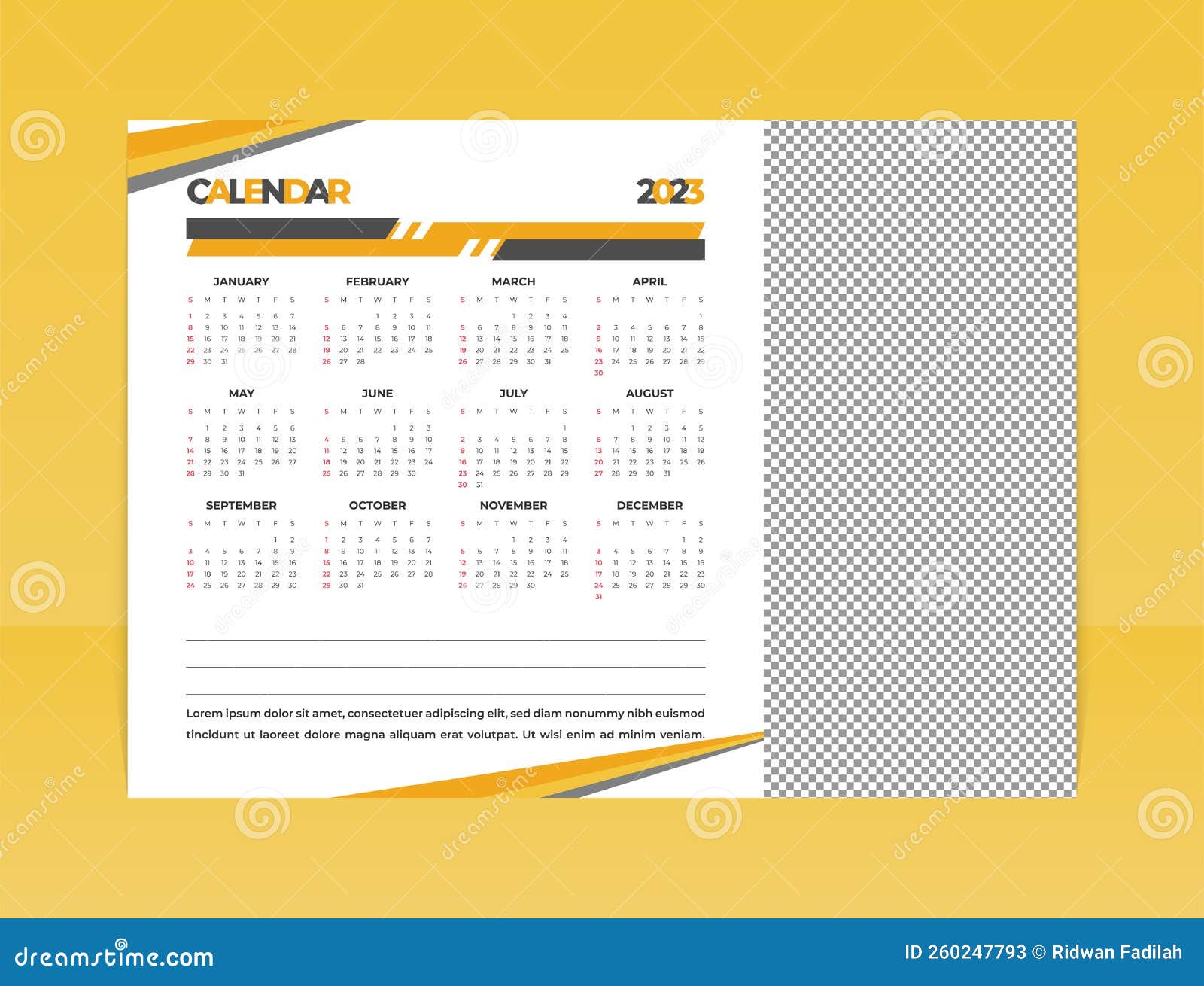 2023 Calendar Layout Design Template with Empty Space for Picture Stock ...