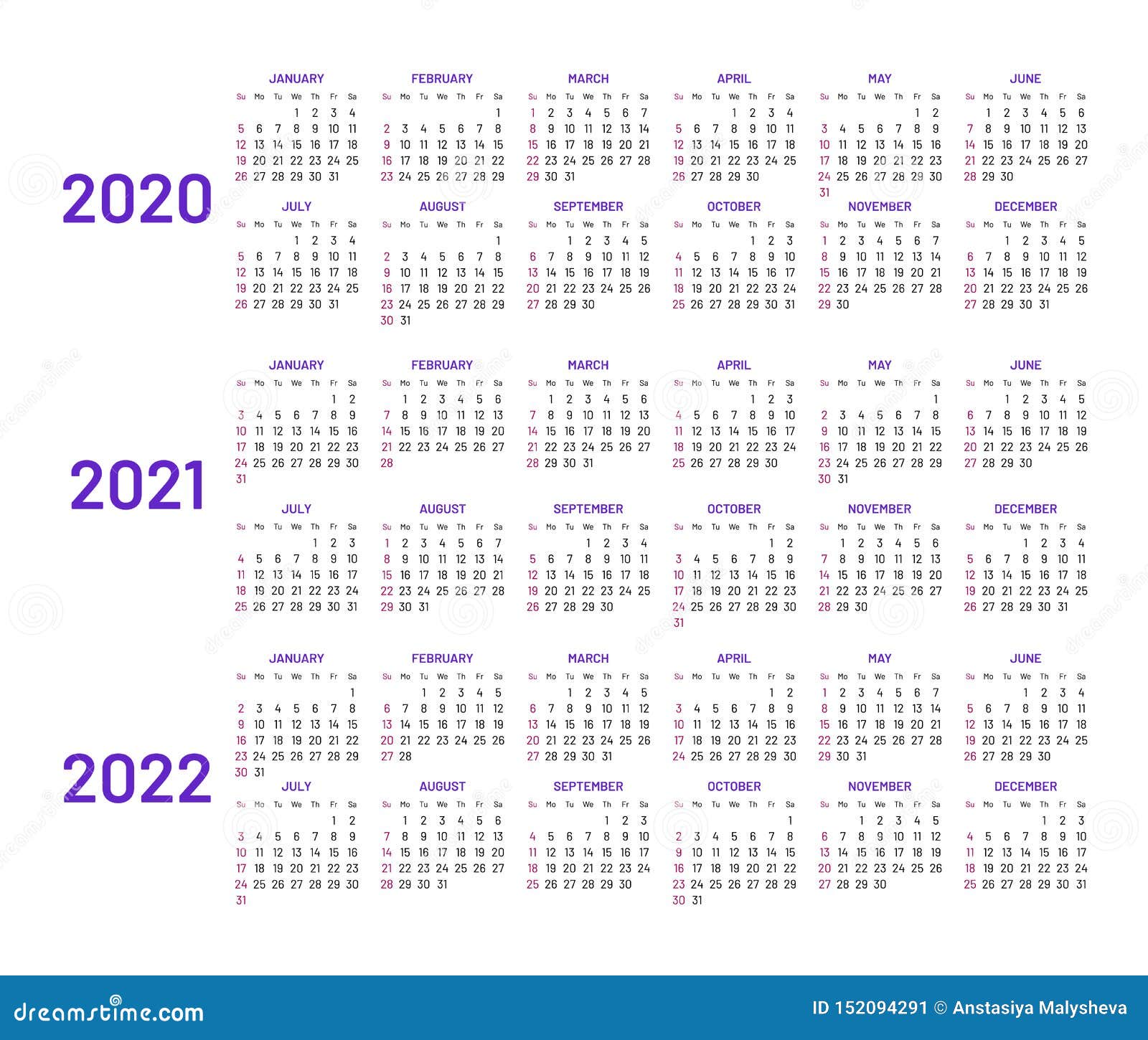 Calendar Layouts for 2020, 2021, 2022 Years Stock Vector - Illustration ... Calendar Layouts for 2020, 2021, 2022 Years Stock Vector - Illustration ...
