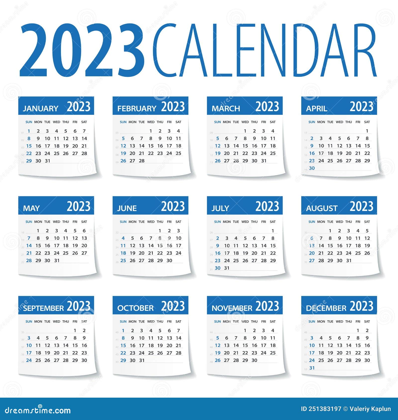 2023 Calendar Leaves Set - Vector Illustration Stock Vector ...