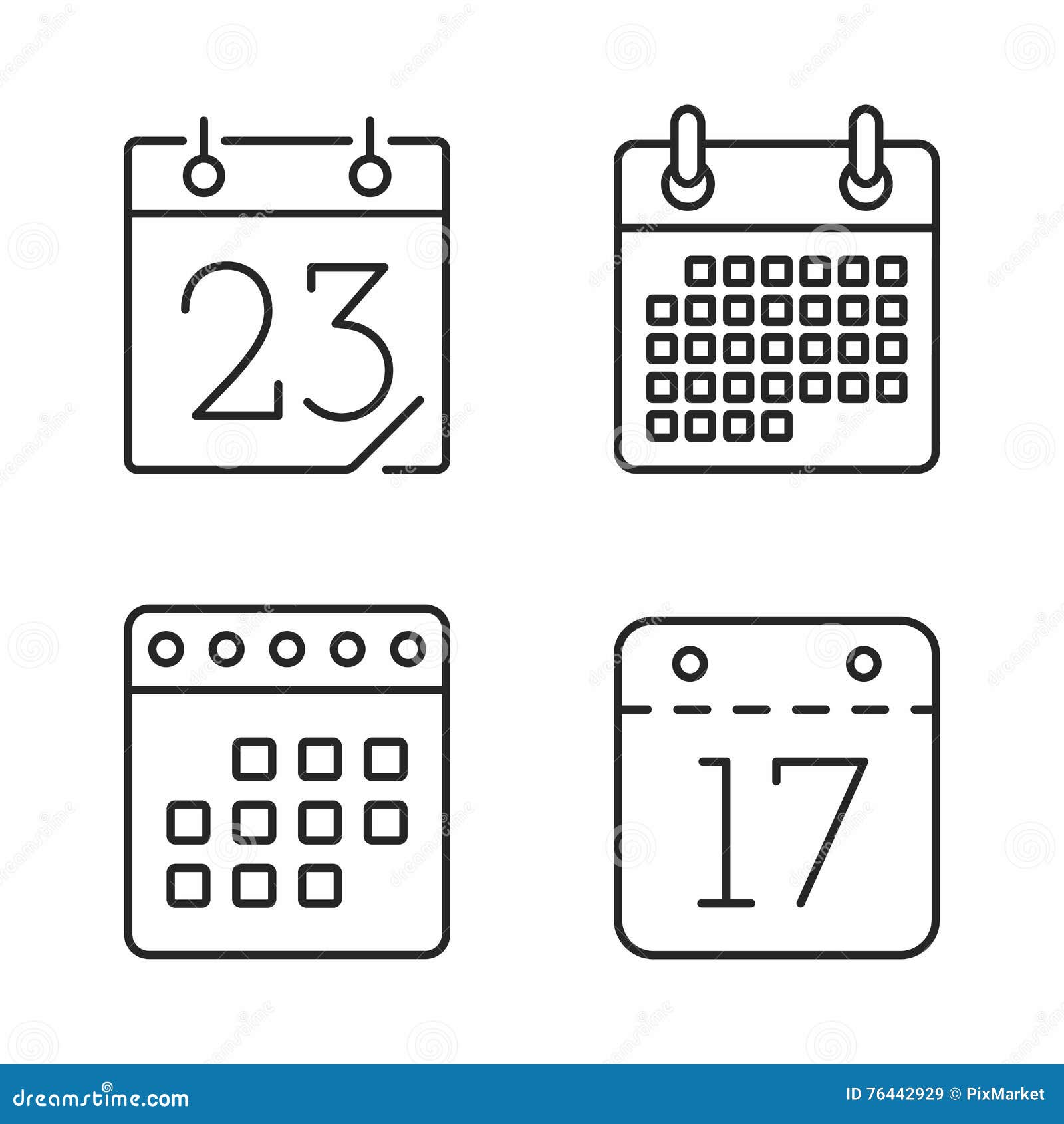 Calendar Line Icons stock vector. Illustration of contour - 76442929