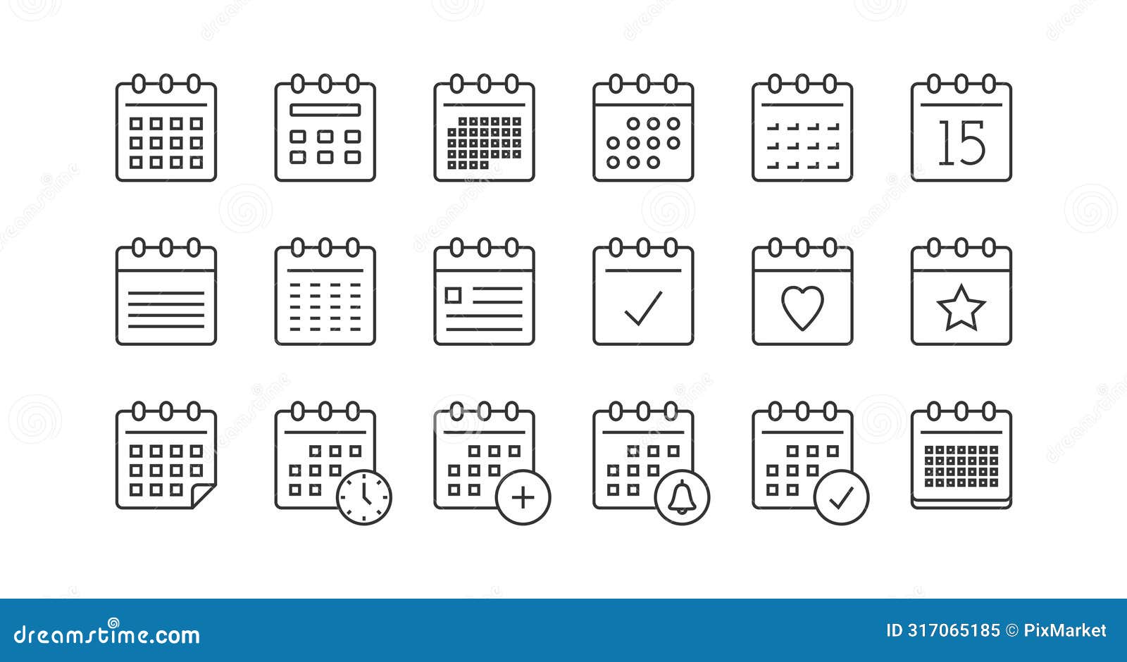 Calendar Line Icons stock vector. Illustration of agenda - 317065185