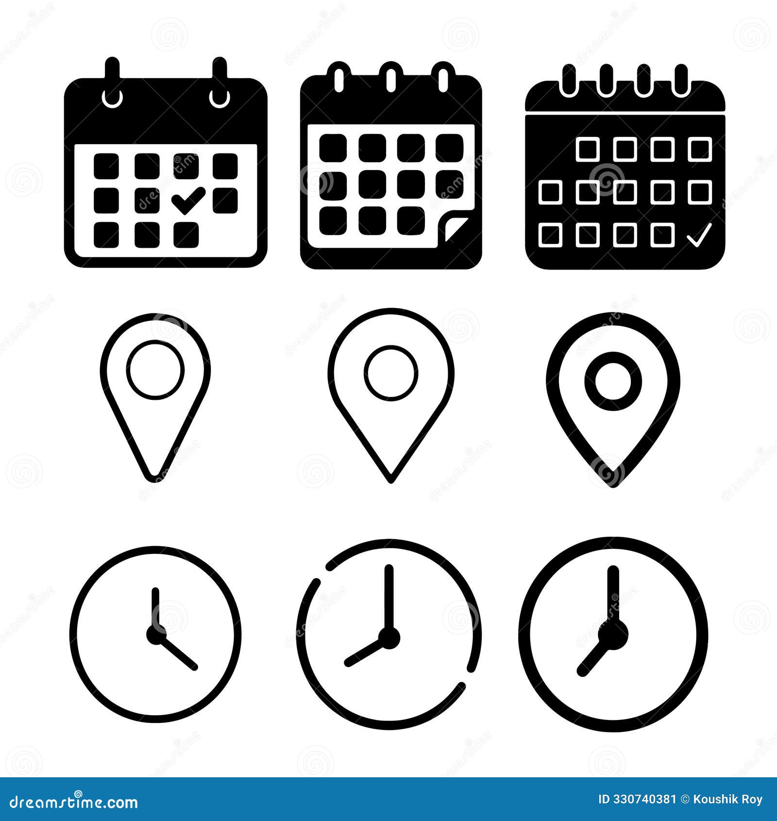Calendar,Location and Time Line Icon Set. Stock Illustration ...