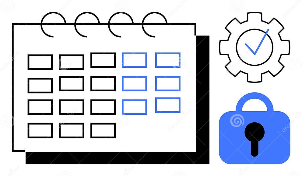Calendar with Lock and Gear Icon for Secure Scheduling and Time ...