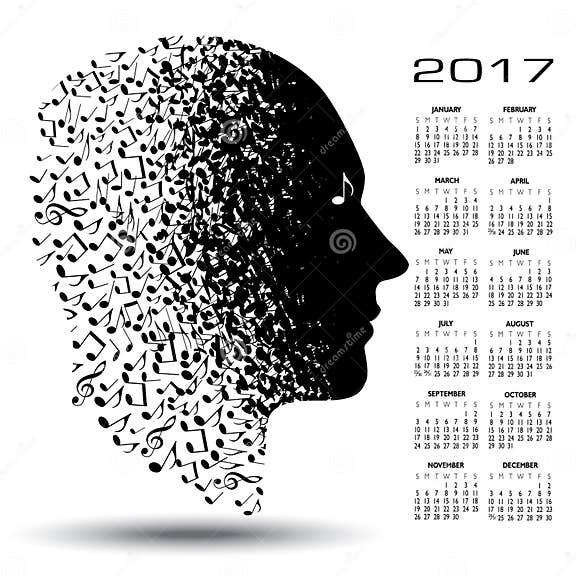 2017 Calendar with a Man Made of Musical Notes Stock Vector ...