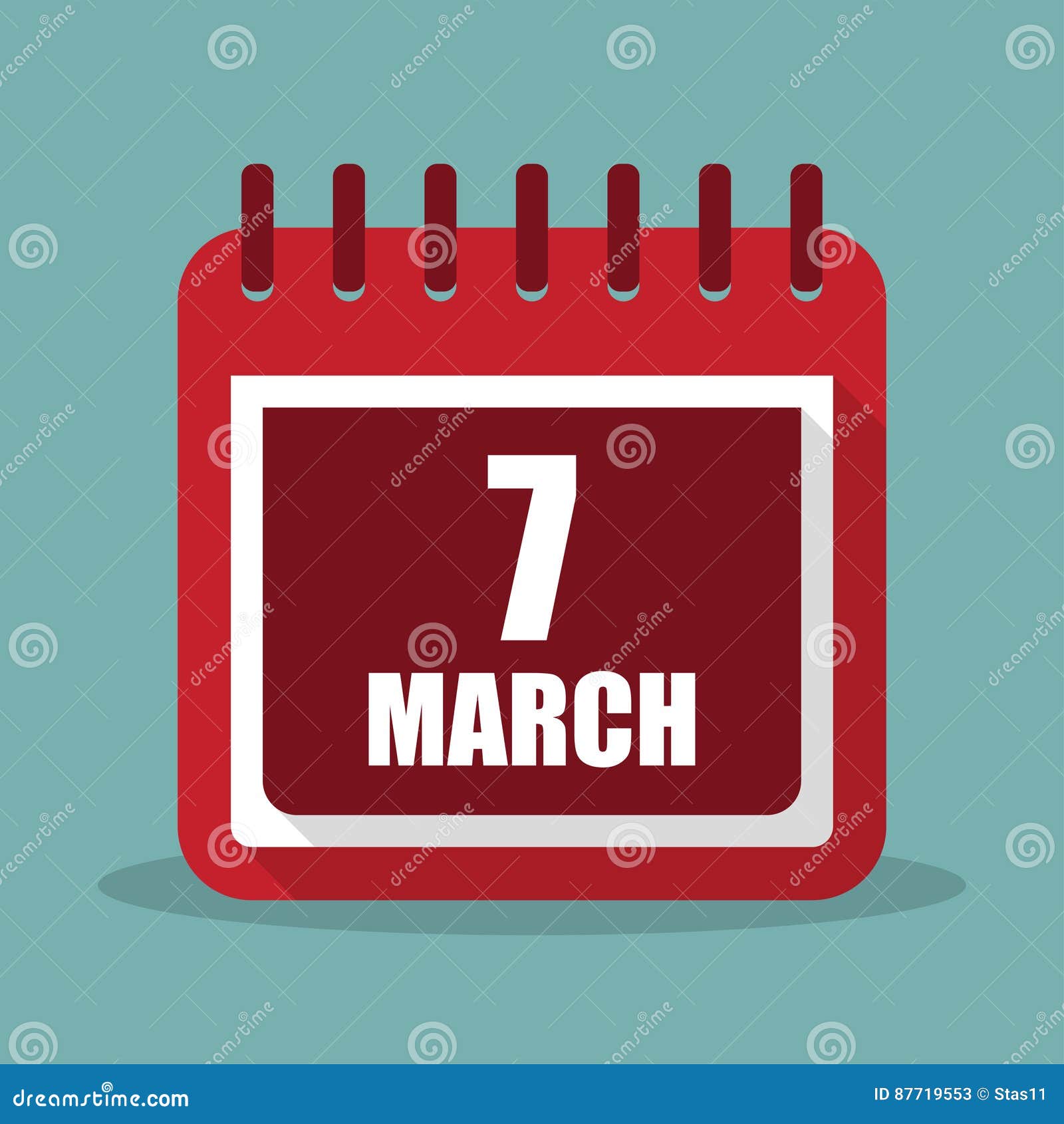 Calendar with 7 March in a Flat Design. Vector Illustration Stock ...