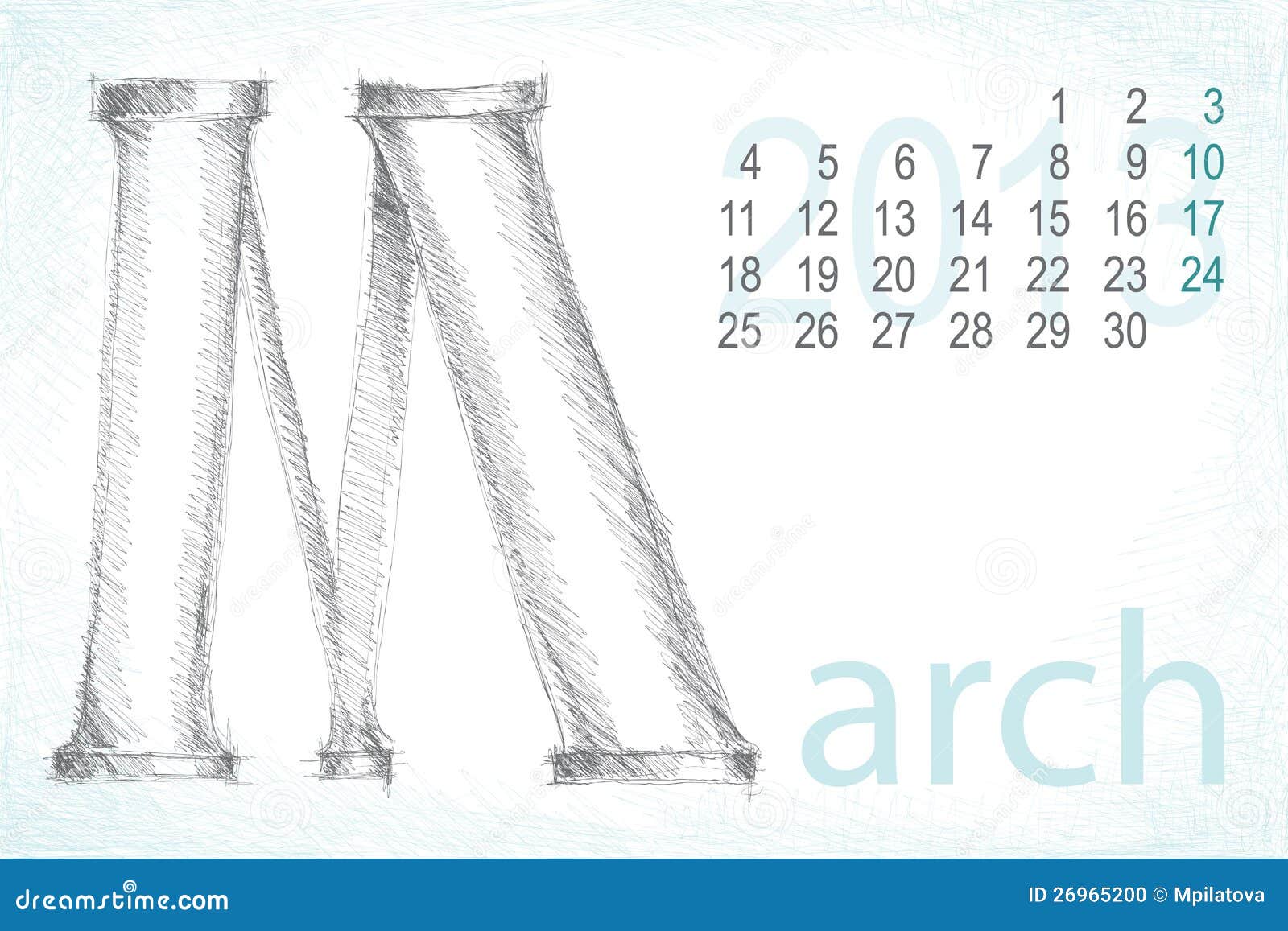 Calendar March Pencil Hand Draw Stock Vector - Illustration of event ...