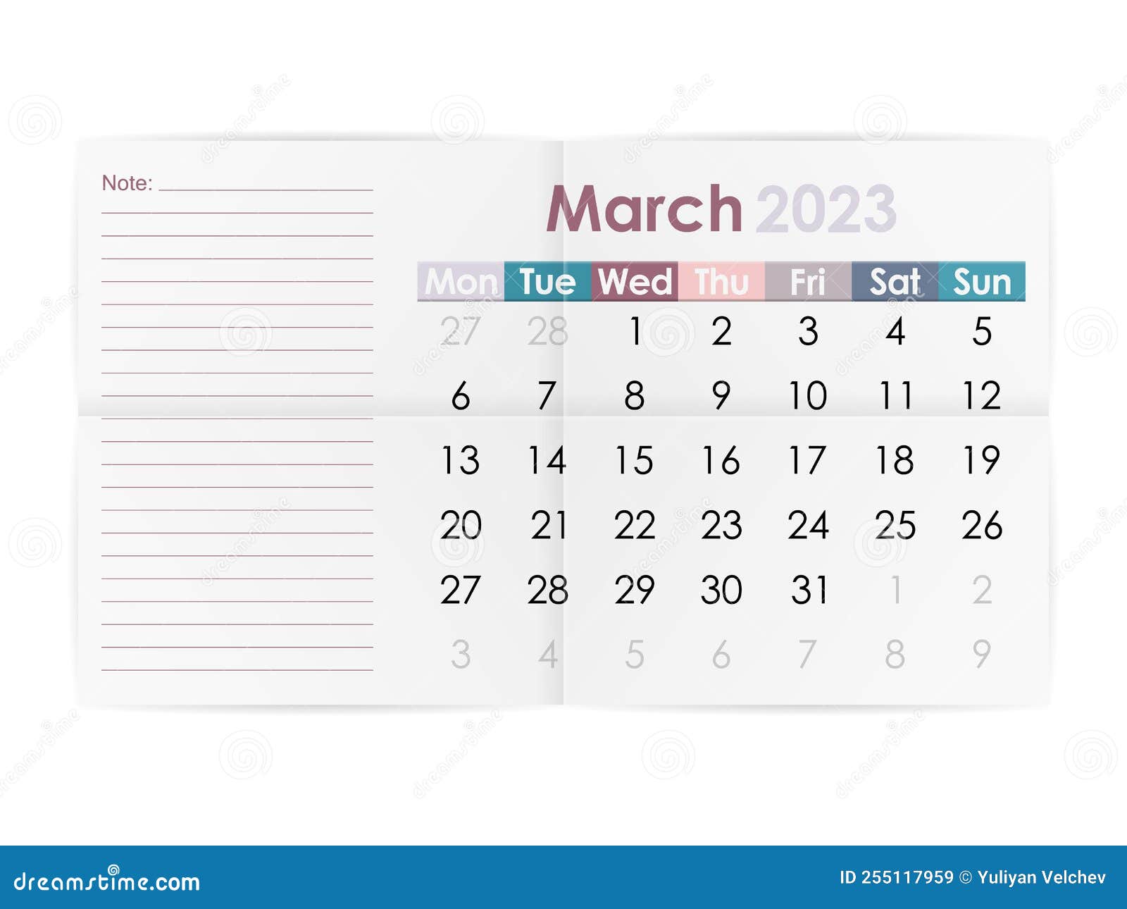 March 2023-Calendar 2023 Template Vector On Red Background, Week Start ...