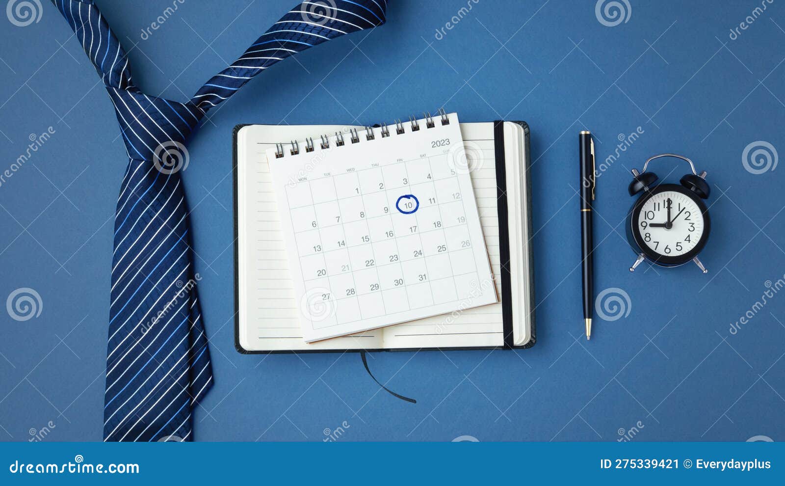 Calendar with Marked Date on Notebook with Tie and Clock, Meeting ...