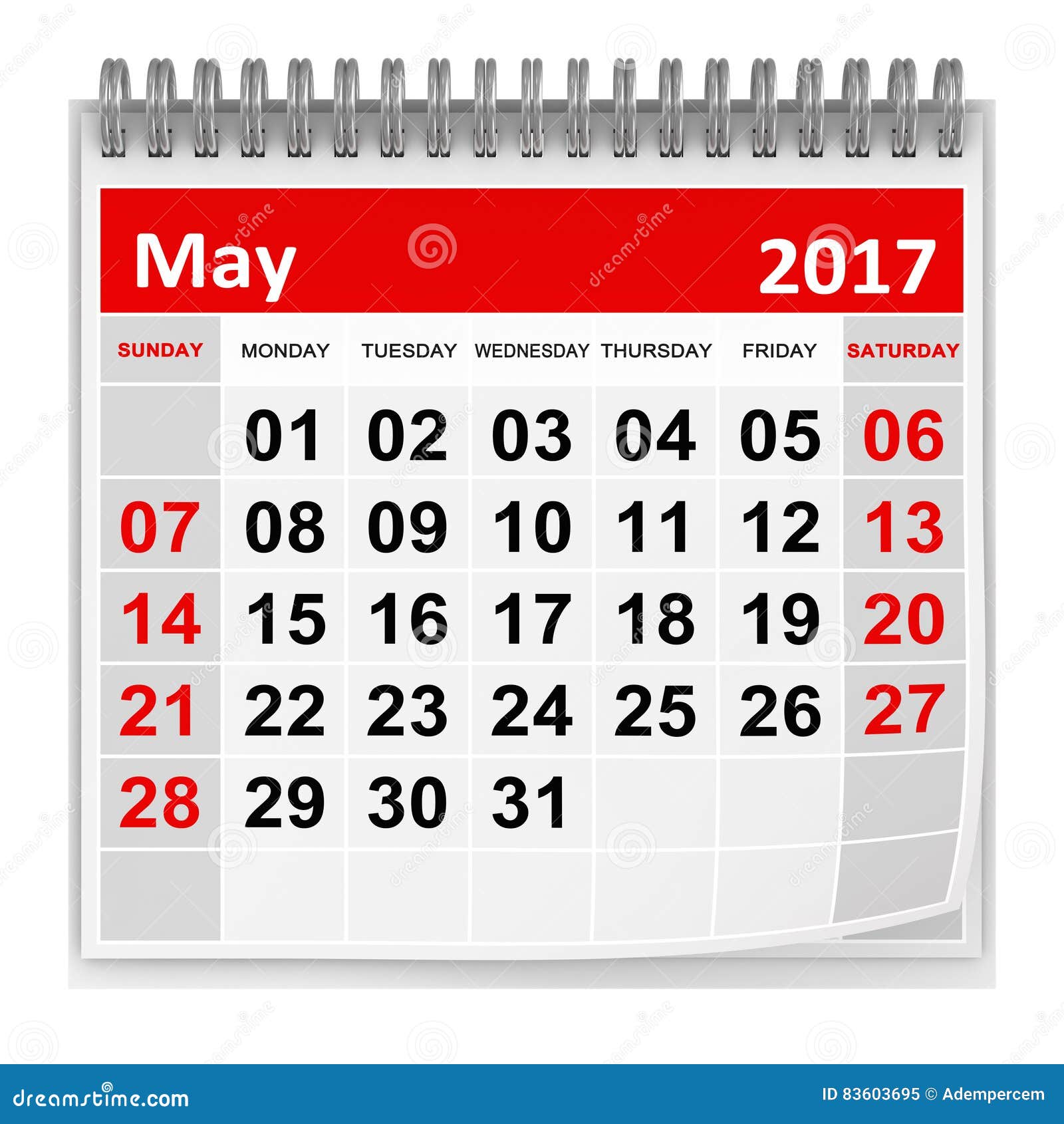 Calendar - May 2017 stock illustration. Illustration of spiral - 83603695