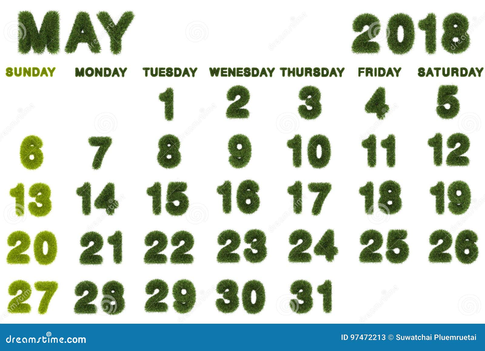 Calendar for May 2018 on White Background Stock Image - Image of banner ...