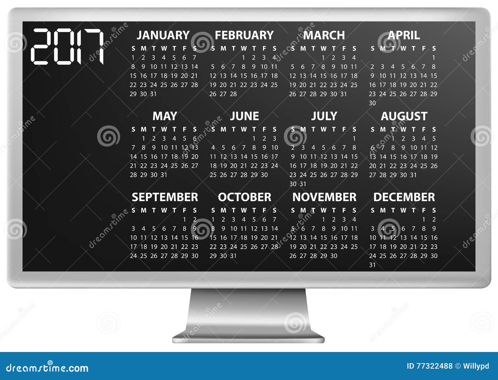2017 calendar monitor stock vector. Illustration of calendar - 77322488