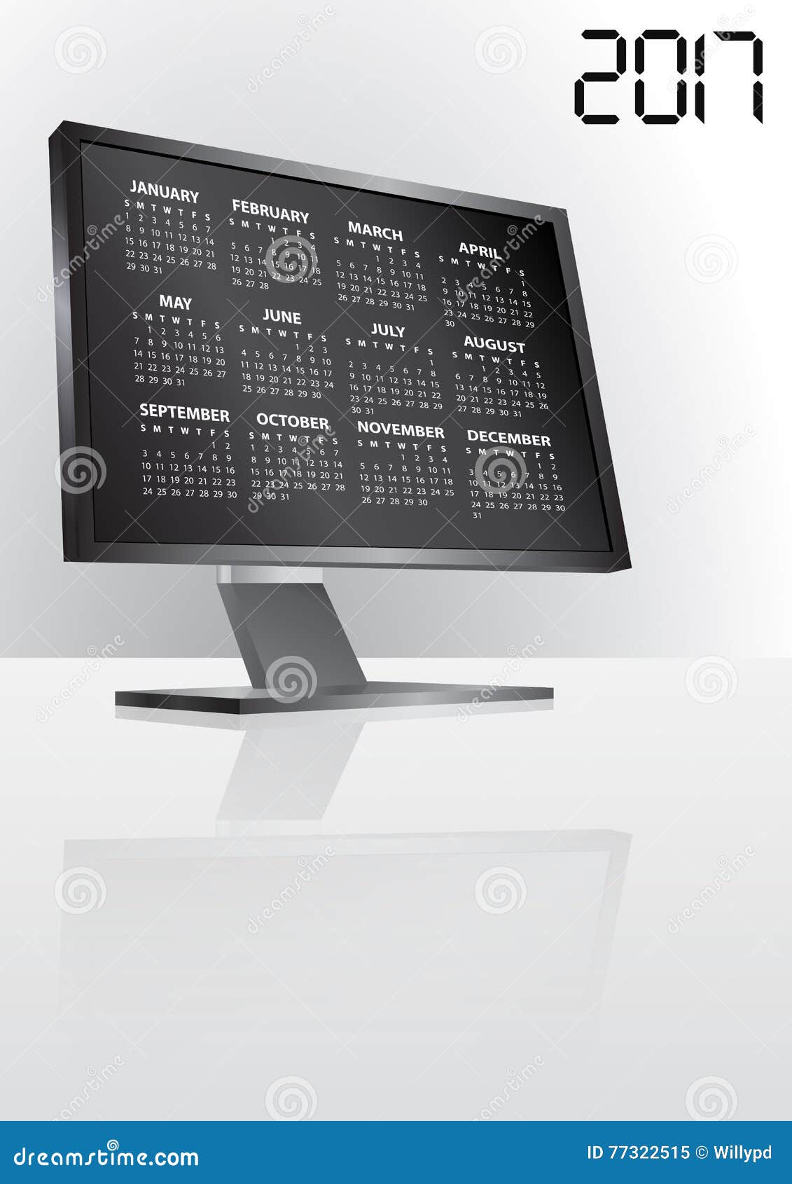 2017 calendar monitor stock vector. Illustration of internet - 77322515
