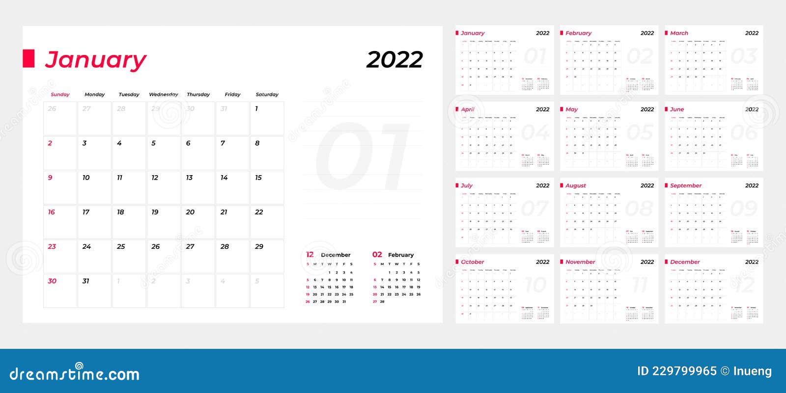 Calendar 2022, 12 Month in Clean Minimal Table Simple Style. Calendar ...