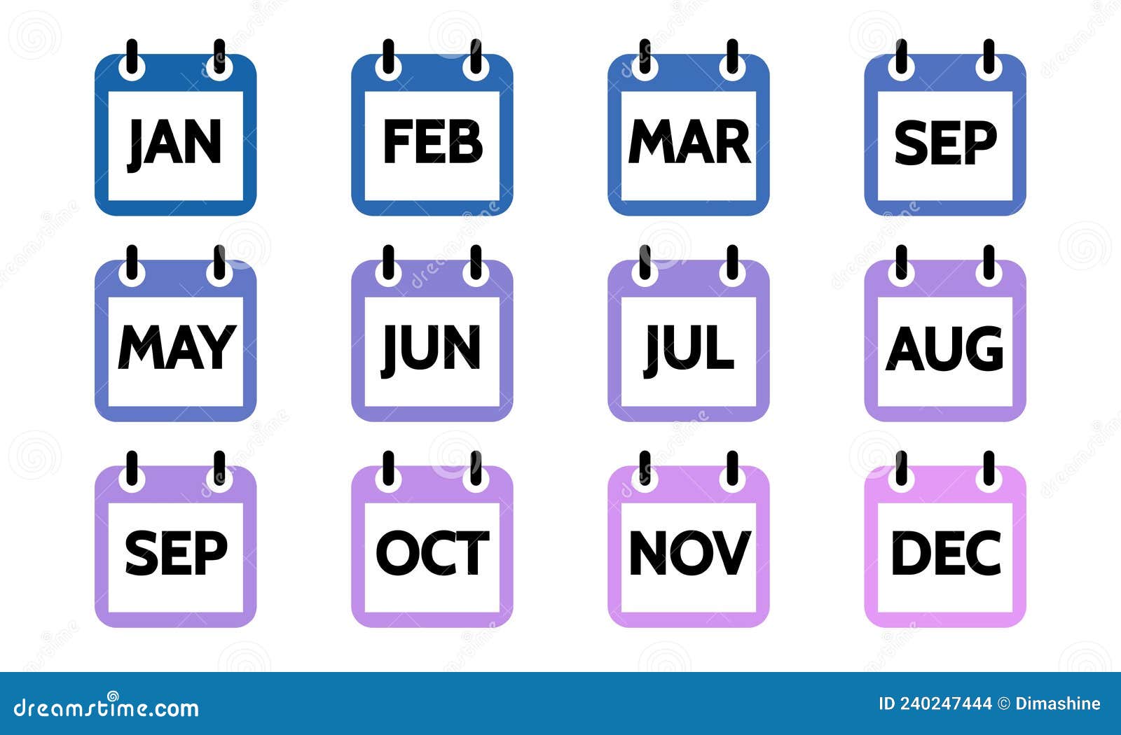 Calendar 12 Month Icon Set, Color Signs for All Months of the Year ... Calendar 12 Month Icon Set, Color Signs for All Months of the Year ...