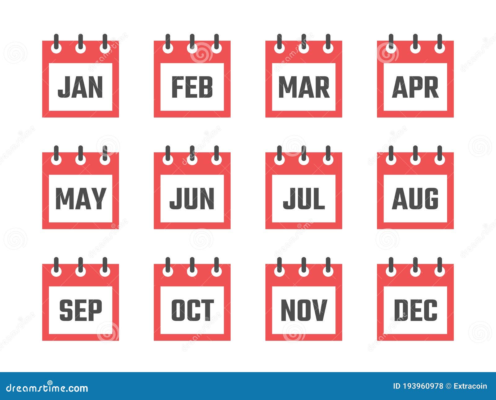 Calendar 12 Month Icon Set, Color Signs for All Months of the Year ... Calendar 12 Month Icon Set, Color Signs for All Months of the Year ...