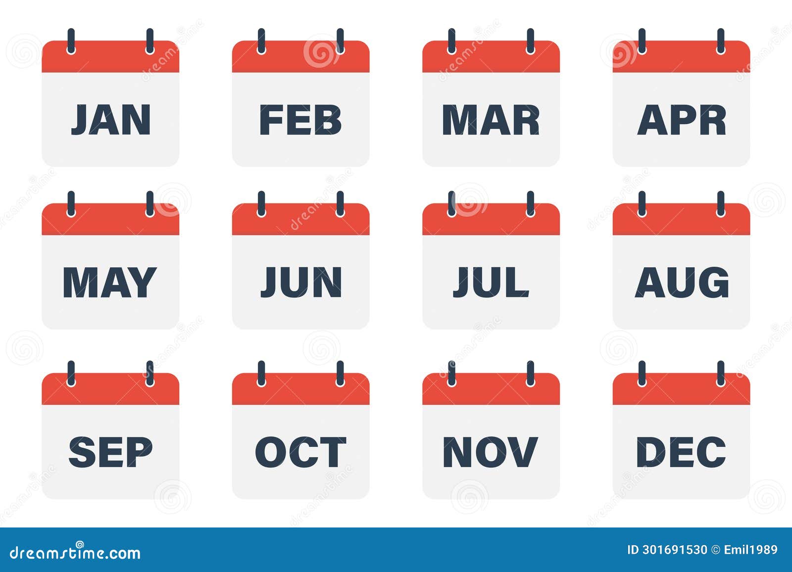 Calendar Month Icon Set Simple Basic Design. Stock Illustration ...