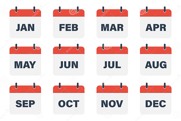 Calendar Month Icon Set Simple Basic Design. Stock Illustration ...