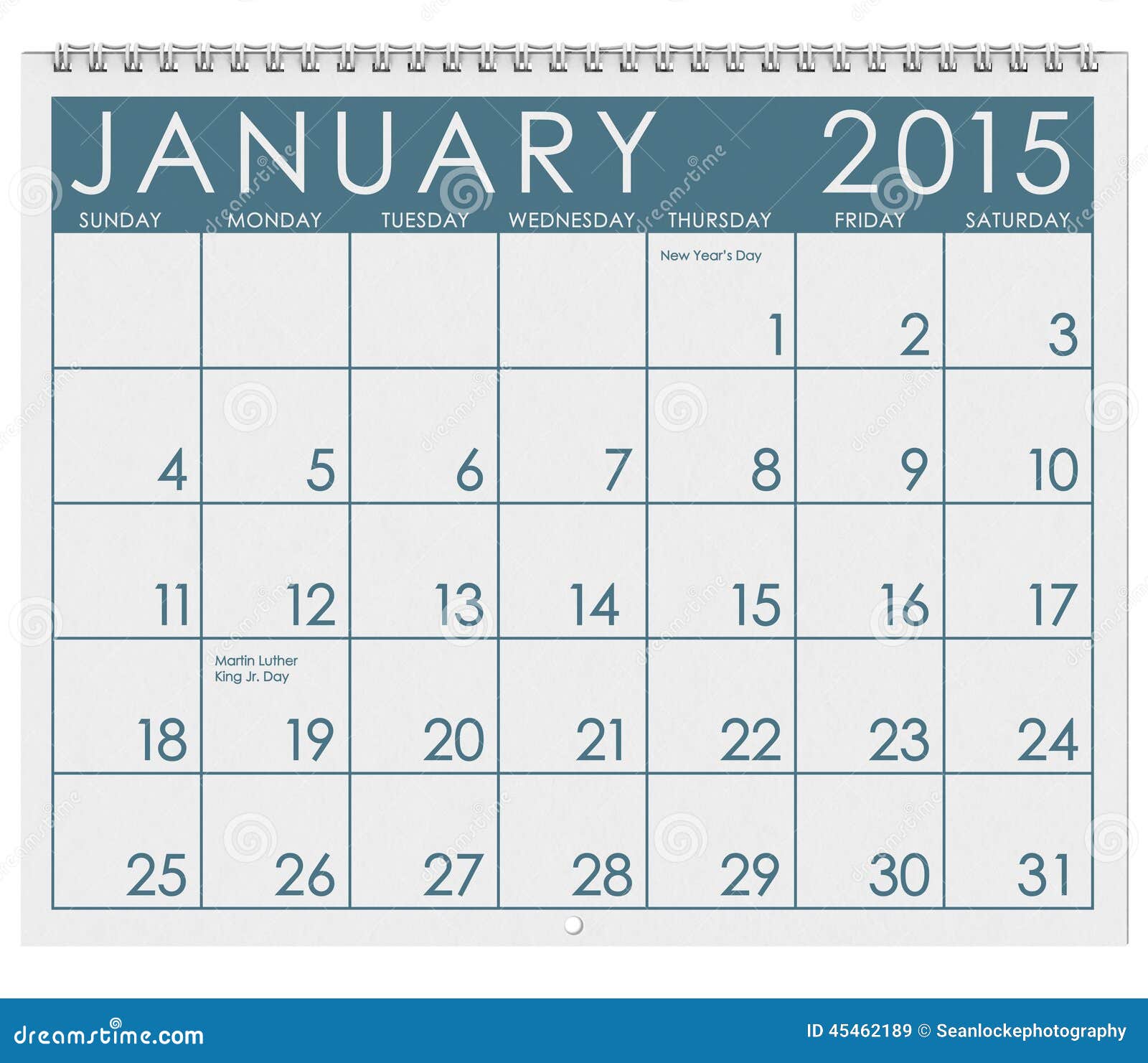 2015 Calendar: Month of January Stock Illustration - Illustration of ...